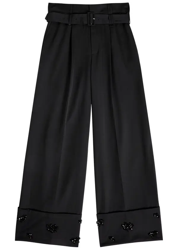 Simone Rocha Embellished Wide-leg Trousers - Black