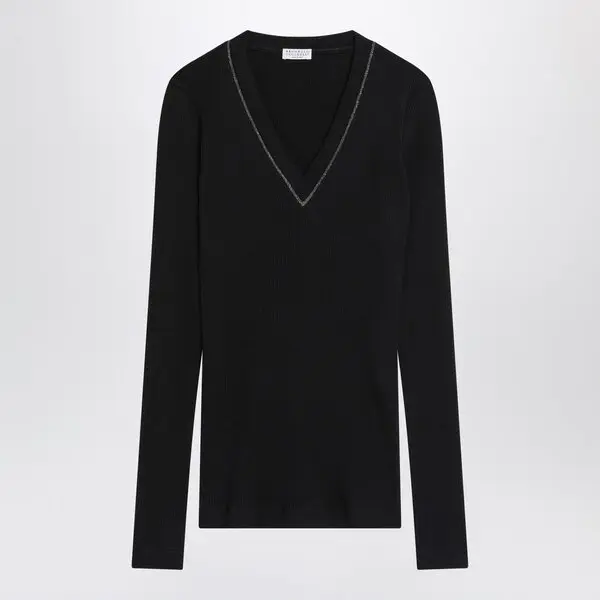 Brunello Cucinelli Ribbed Wool V-neck Sweater - Blue