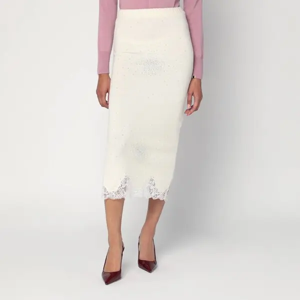 Giuseppe Di Morabito Knit Tube Skirt With Lace And Rhinestone Detail