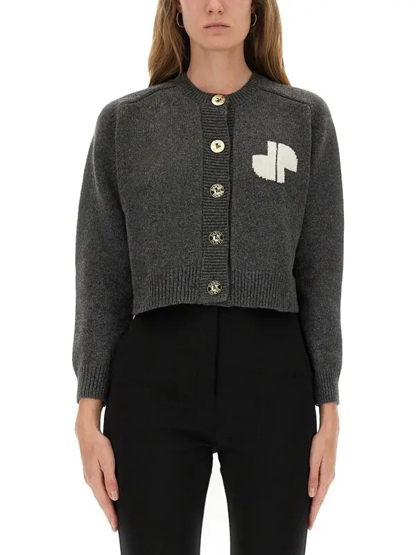 Patou Cropped Cardigan With Logo - Grey
