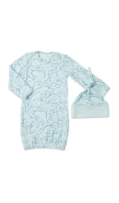 EVERLY GREY Long Sleeve Gown And Knotted Cap Set - Waves