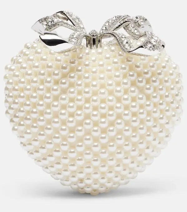 SELF-PORTRAIT Heart Mini Faux Pearls-embellished Clutch - White