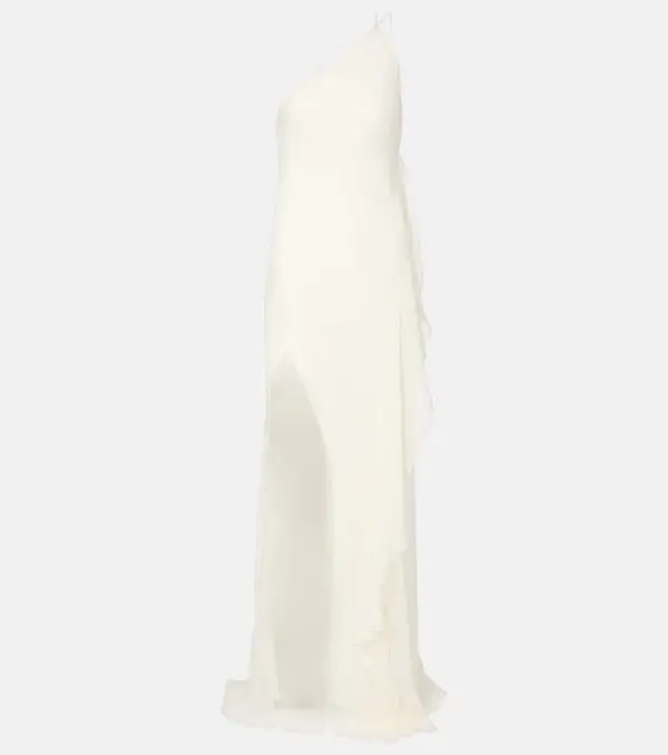 THE SEI One-shoulder Ruffled Silk Gown - White