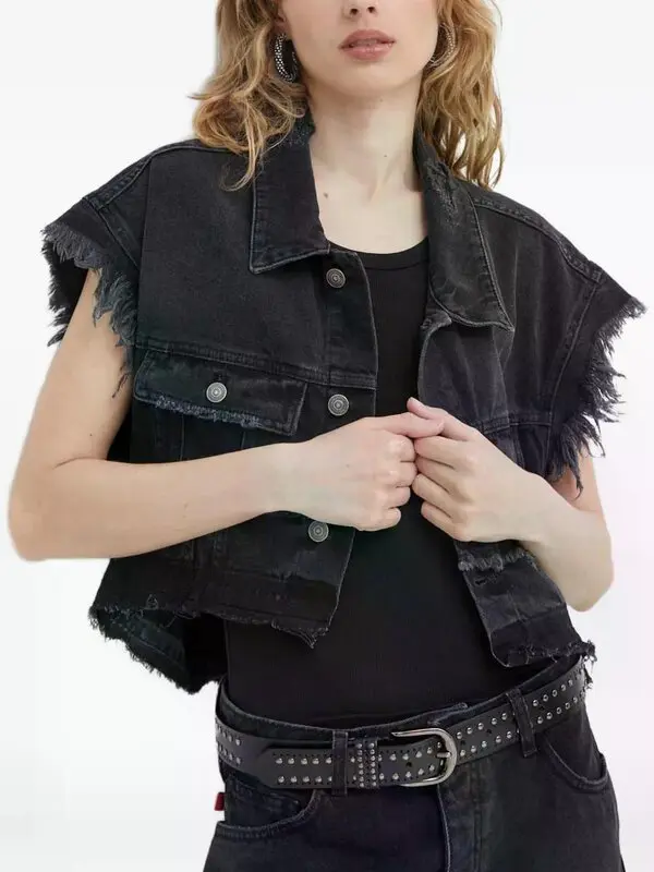 ANIYE BY Frayed Sleeveless Denim Jacket