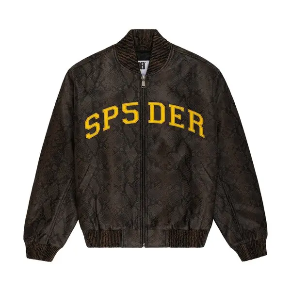 SP5DER Snake Leather Varsity Bomber Jacket