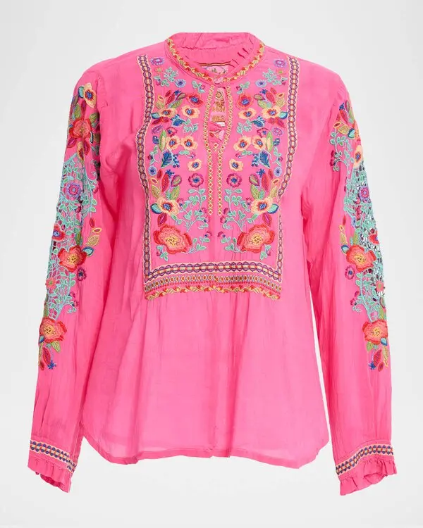 Johnny Was Simone Floral-embroidered Georgette Blouse
