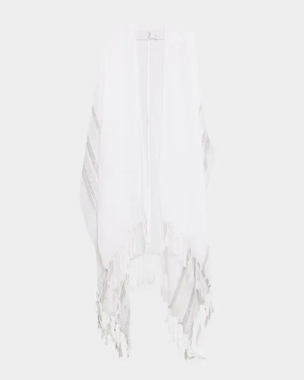 Brunello Cucinelli Metallic Striped Cotton-linen Cape - Ceb43 White Grey Mul
