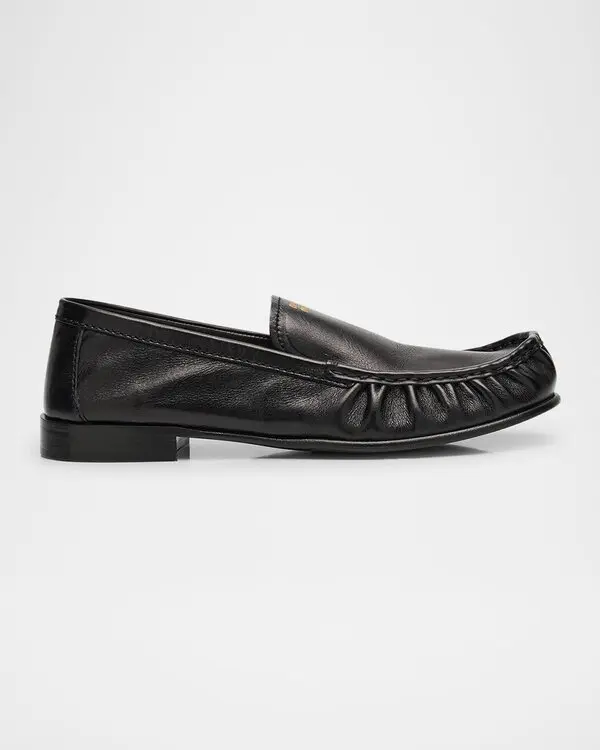Miu Miu Ruched Leather Moccasin Loafers