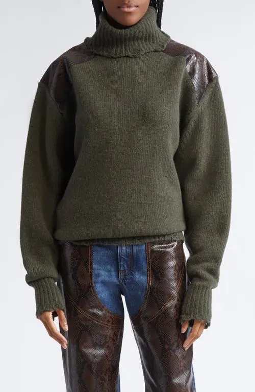Stella McCartney Snakeskin Embossed Faux Leather & Virgin Wool Sweater
