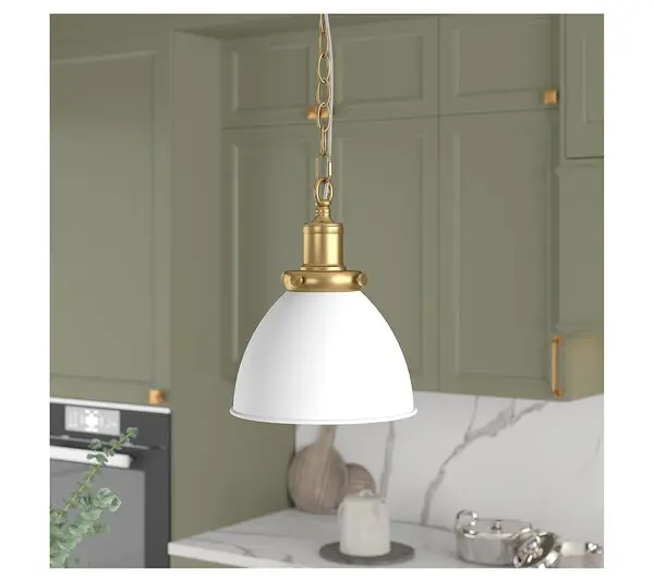 HUDSON&CANAL Elodie Pendant With Metal Shade In Brass/white