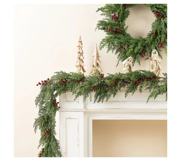 GLITZHOME Christmas Greenery Cedar Garlands W/ Ed Berries S/2