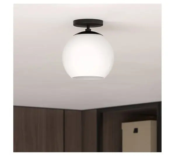 HUDSON&CANAL Bartlett Semi Flush Mount With Mil K Glass Shade