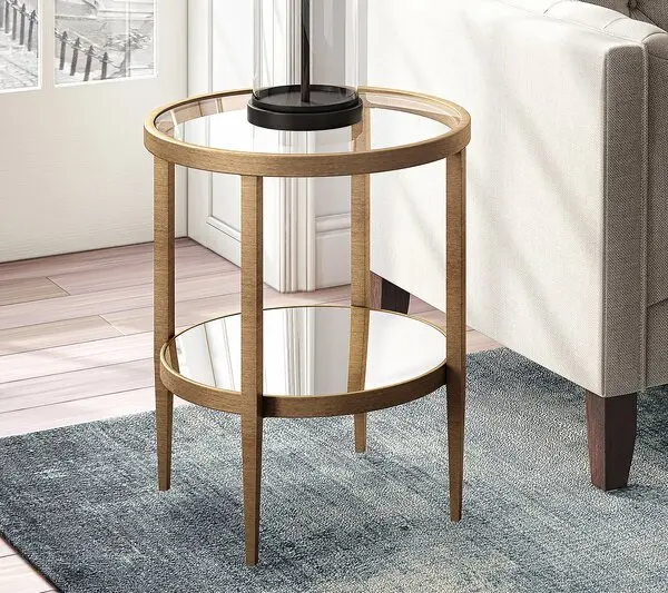 HUDSON&CANAL Hera 20' Wide Round Side Table Wit H Mirror Shelf