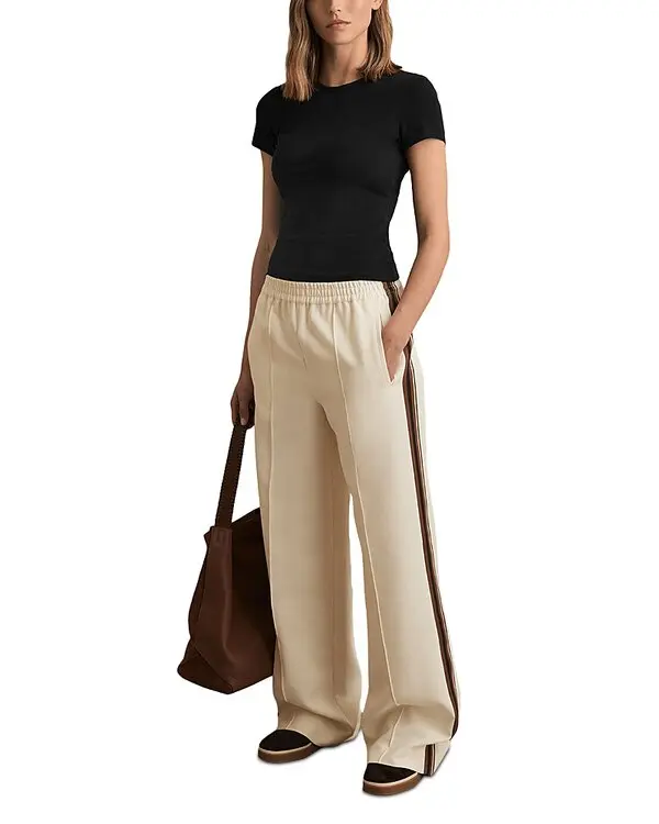 REISS Robyn Side Stripe Wide Leg Trousers - Cream