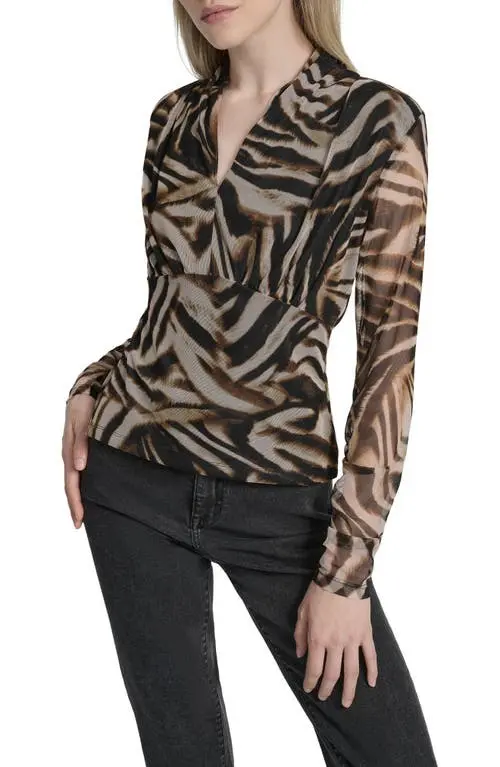 Dkny Long-sleeve Mesh Shirt - Blurred Zebra