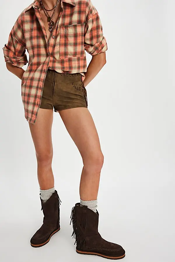 Free People Faye Fringe Pull-on Boots - Chocolate Suede