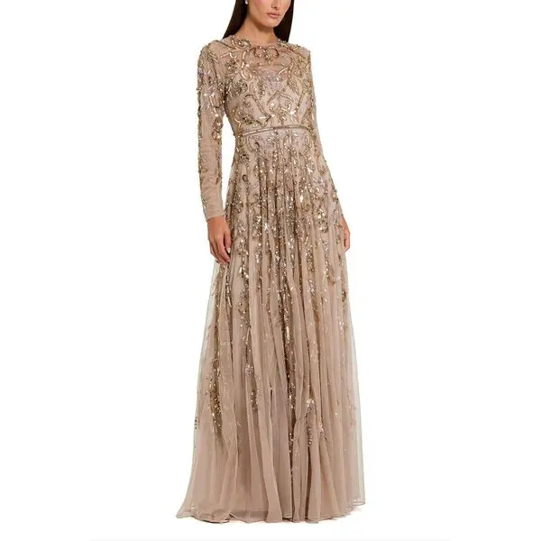 Mac Duggal Long Sleeve Embellished Gown