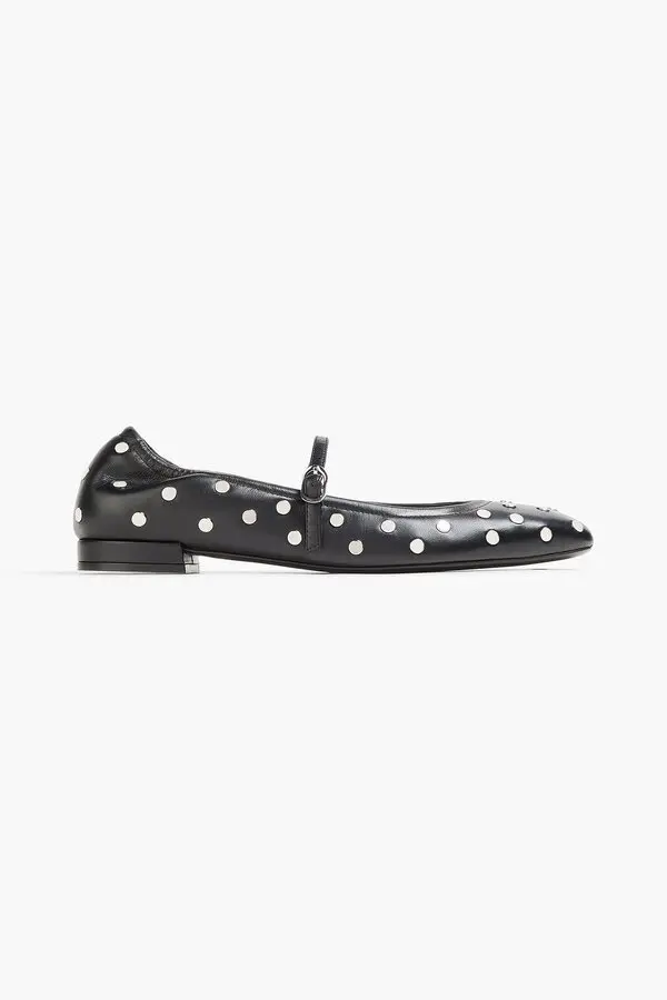 STUART WEITZMAN Claris Studded Leather Mary Jane Flats - Black