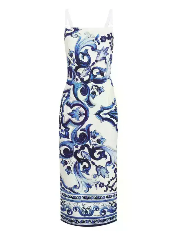 DG EXCLUSIVE Dolce & Gabbana Majolica-print Silk Dress - Woman Dresses Blue Silk 38