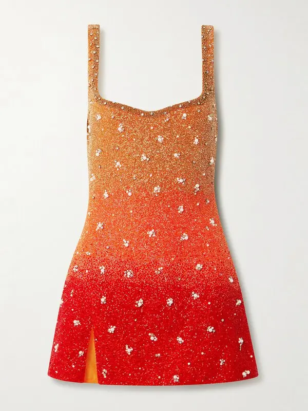 CLIO PEPPIATT Gradient Embellished Beaded Tulle Mini Dress - Orange