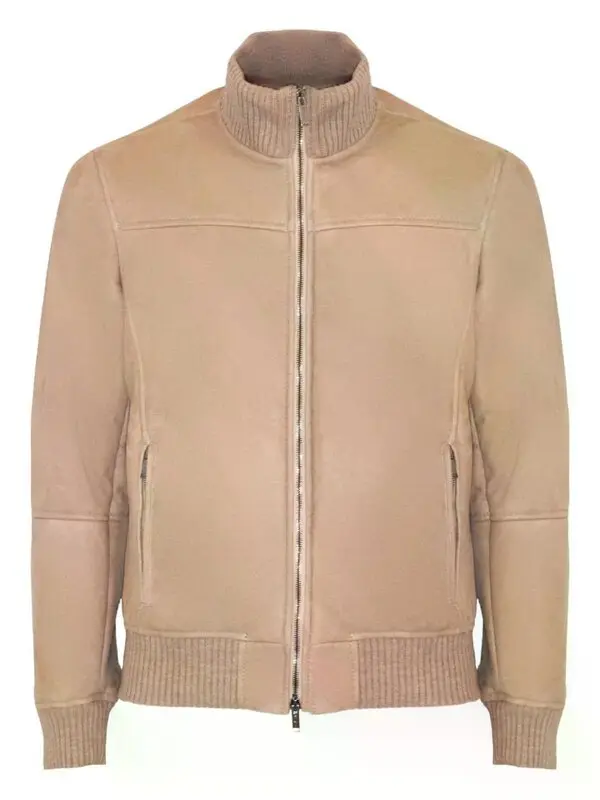 VOLFAGLI FIRENZE Ribbed-trim Zip-front Leather Jacket