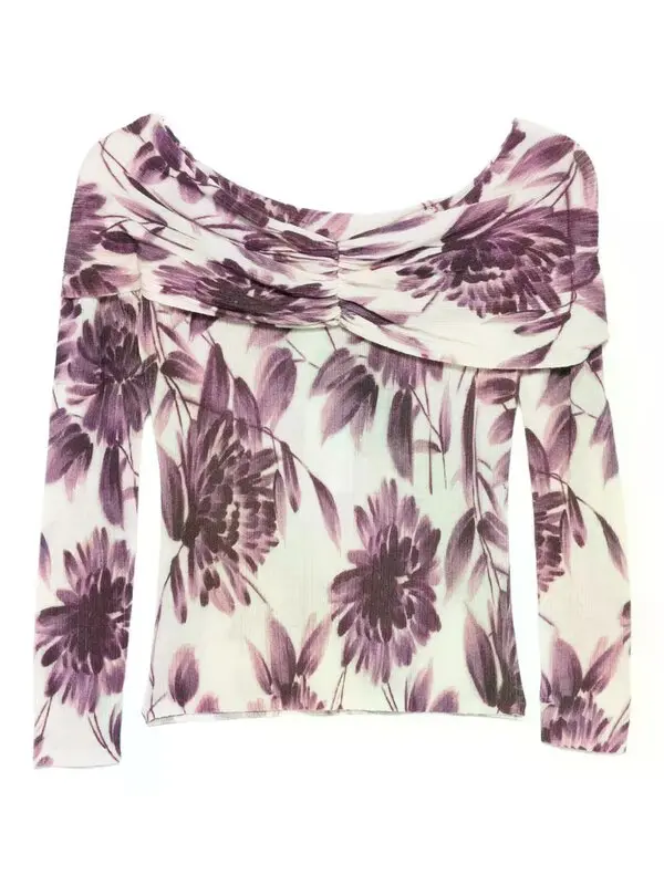 TWINSET Floral-print Off-shoulder Wool Sweater - Neutrals