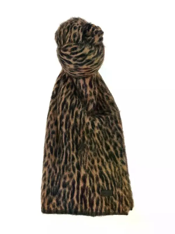 Saint Laurent Leopard-print Knit Scarf - Brown