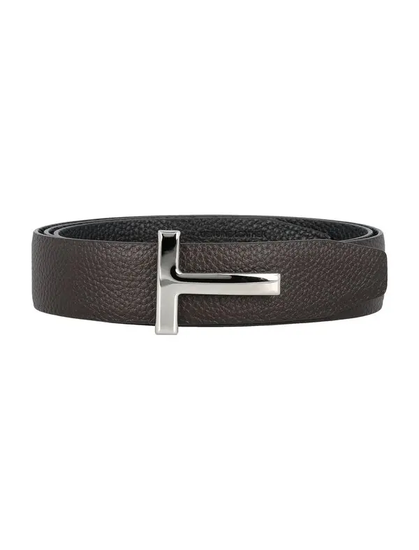 TOM FORD Grainy Leather Belt - Brown + Black