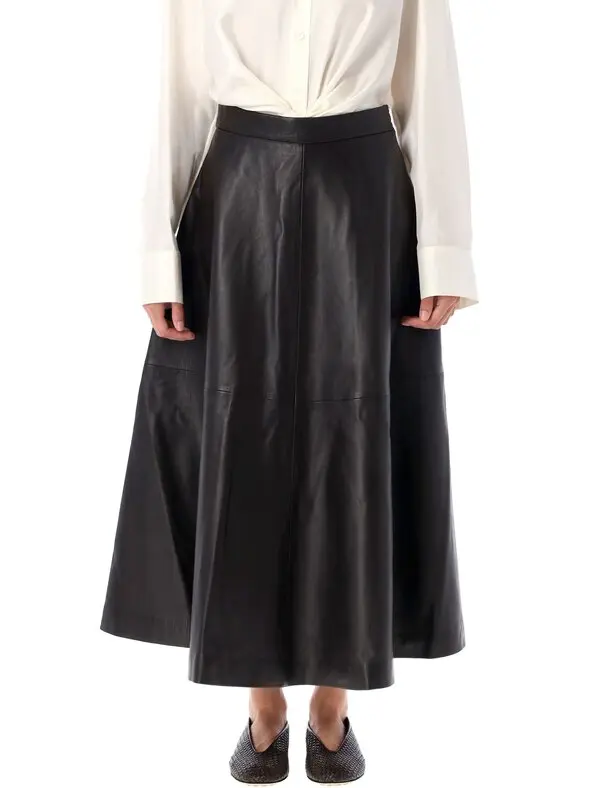 RÓHE Midi Leather A-line Skirt - Dark Chocolate