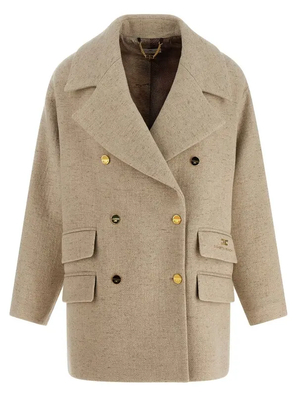 Elisabetta Franchi Double-breasted Wool Blend Coat - White