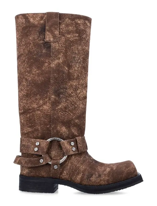 Acne Studios Denim Buckle Boots - Rust Brown
