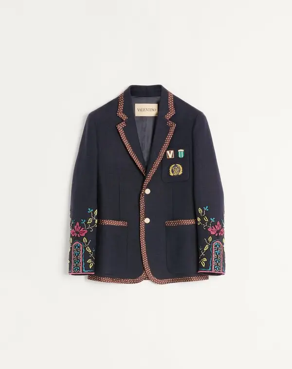 Valentino Garavani Single-breasted Linen Jacket With Embroidery