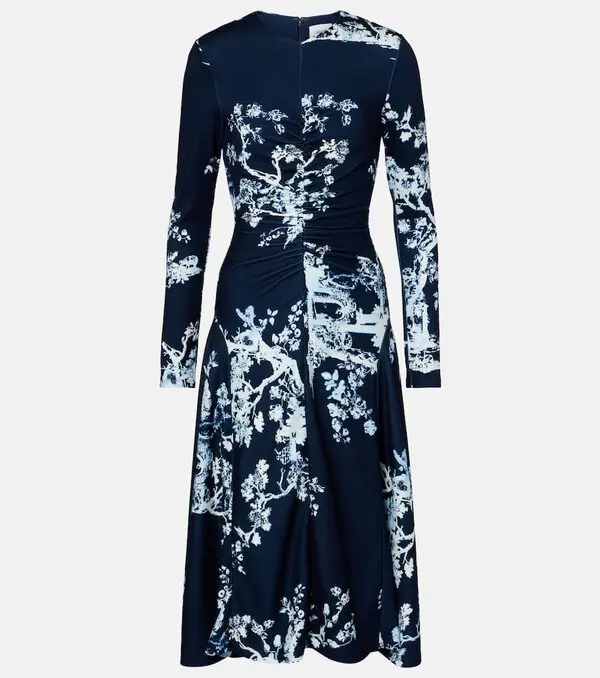 Erdem Floral Gathered Midi Dress - Blue