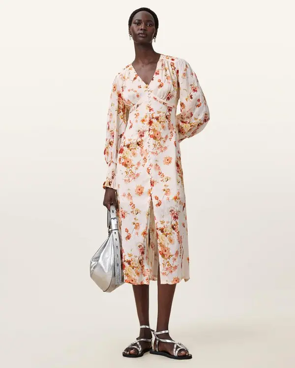 All Saints Taylen Floral Print Midi Dress