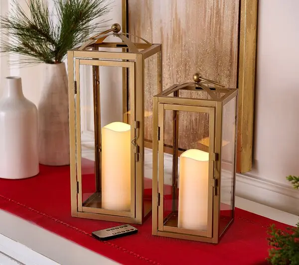 KRINGLE EXPRESS S/2 Flameless Metal Lanterns W/bows