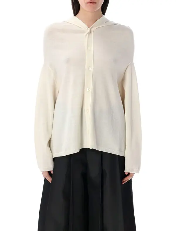 Comme Des Garçons Wool Hooded Cardigan - White