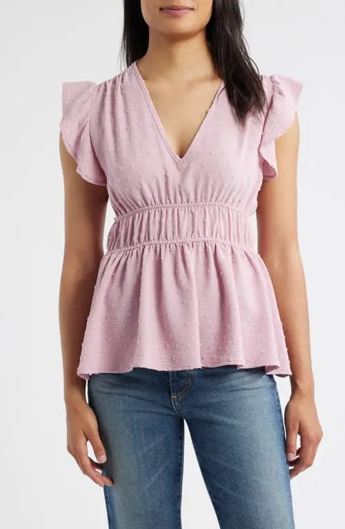 Loveappella Flutter Sleeve Empire Waist Top - Blush