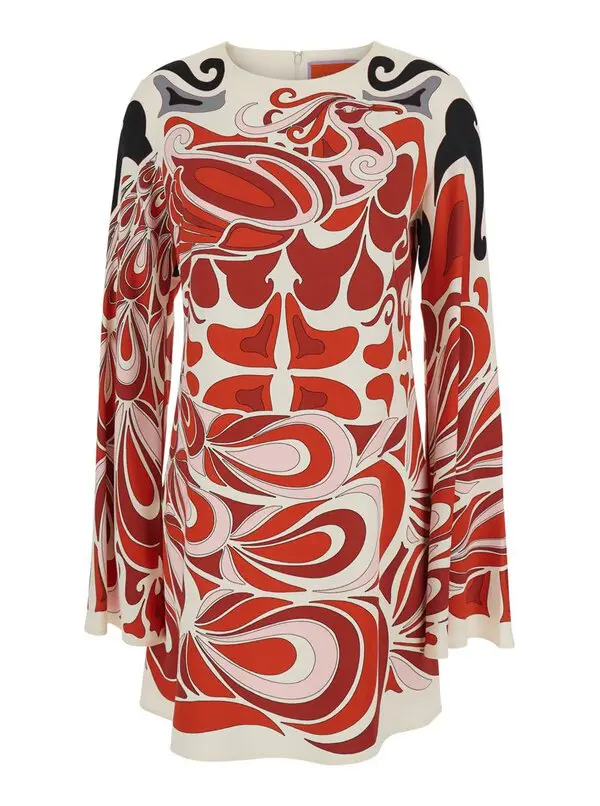 La DoubleJ Crewneck Mini Dress With Flared Sleeves - Multicolor