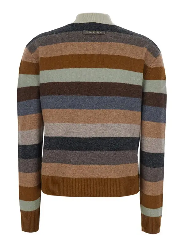 Tory Burch Striped Wool Sweater With Back Logo Patch - Multicolor