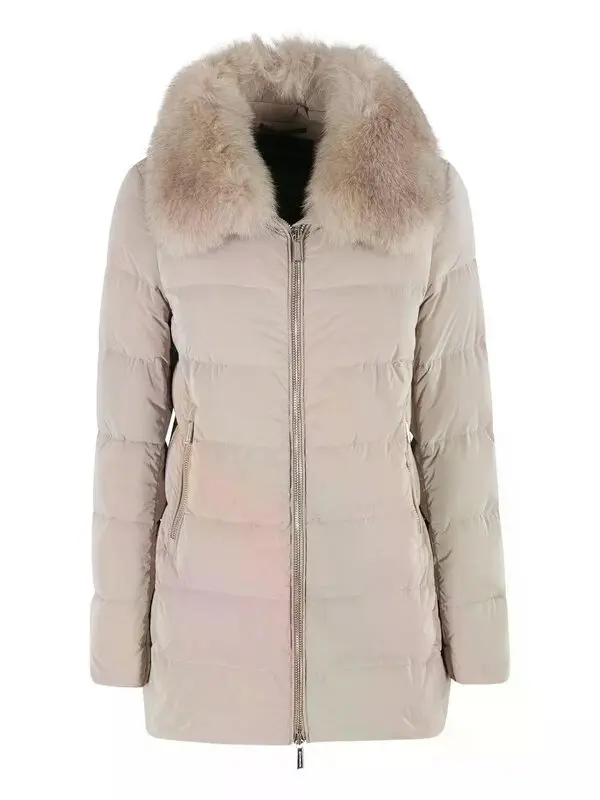 MOORER Quilted Coat With Fur Collar