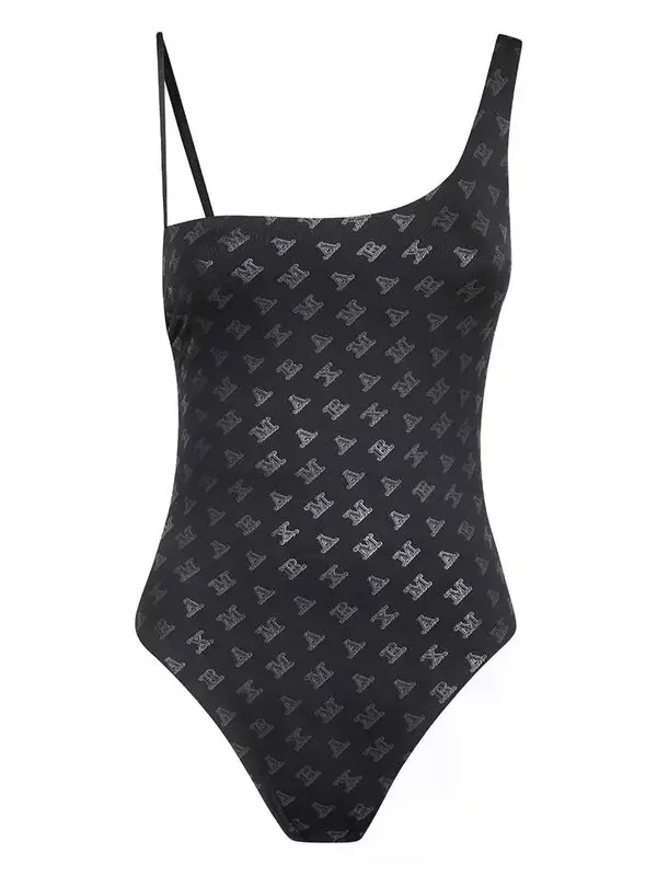 Max Mara Logo-print One-shoulder Swimsuit - Black