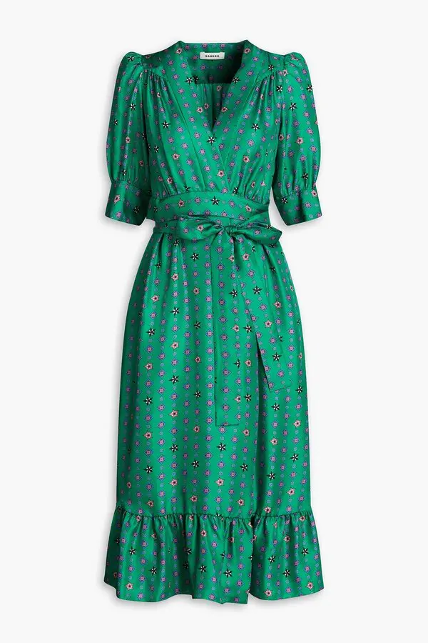 Sandro Printed Silk-twill Midi Wrap Dress