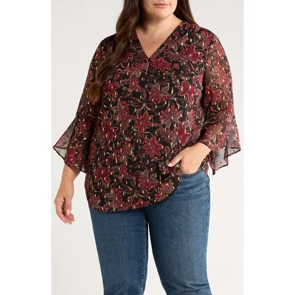 Jones New York Clip Dot Chiffon Top