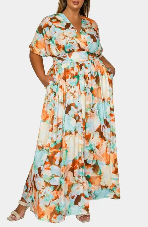 L I V D Floral Print Maxi Dress - Brown/mint