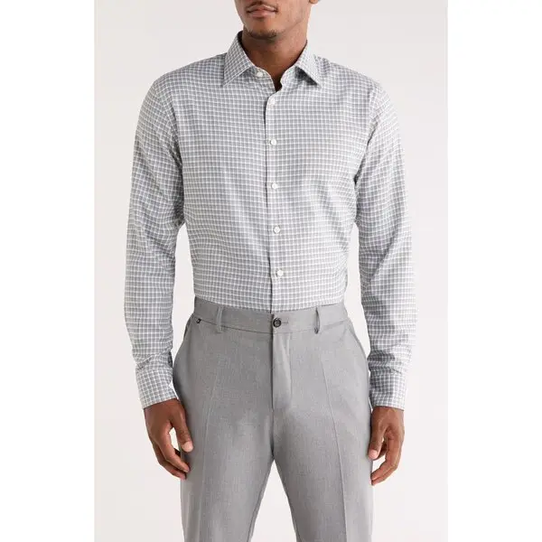 Nordstrom Trim Fit Check Premium Non Iron Cotton Button-up Shirt - Green Pine Ridge Grid