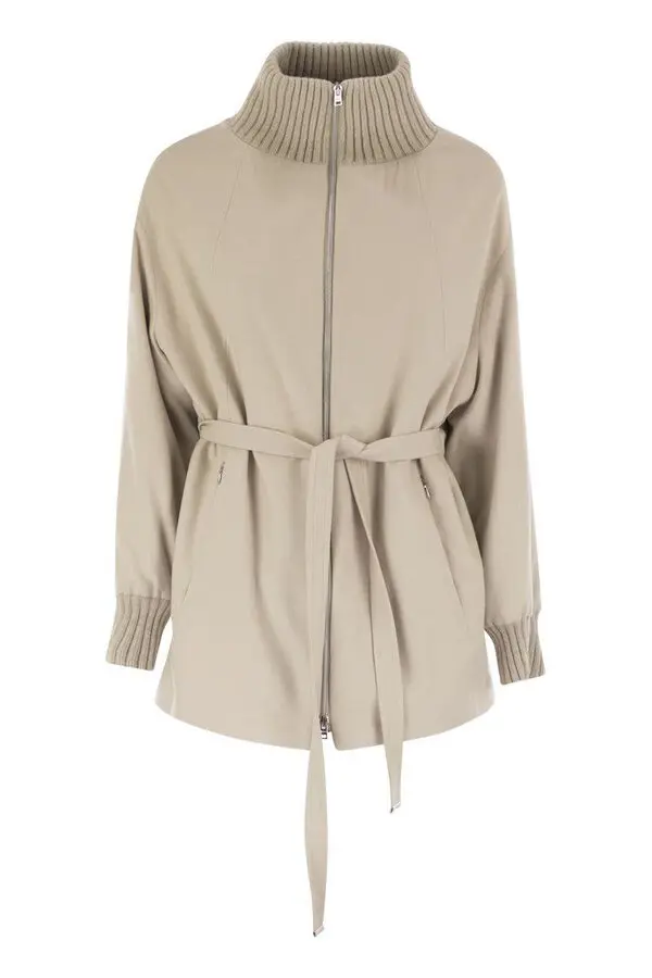 Herno Silk And Cashmere Jacket With Belt - Beige