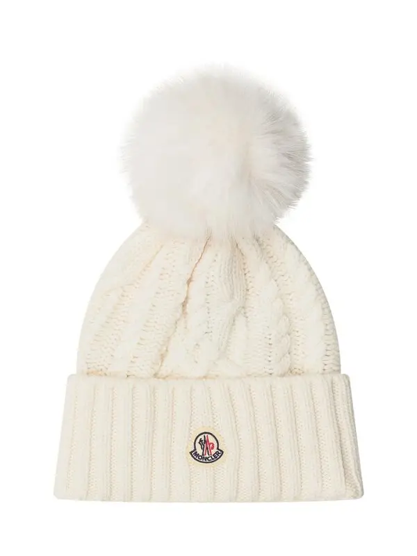 Moncler Wool-cashmere Blend Beanie With Fur Pompoms