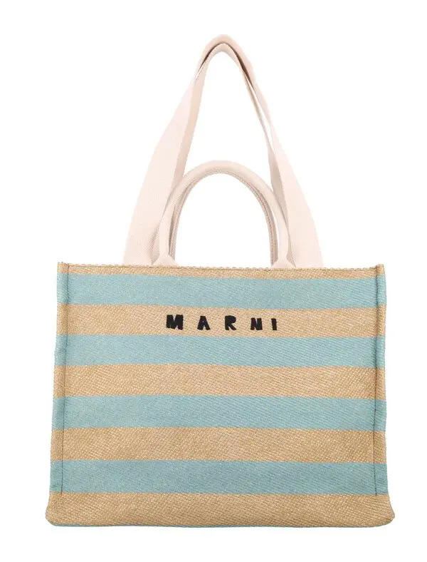 Marni Raffia-effect Medium Tote Bag - Raw Sienna + Pale Mint