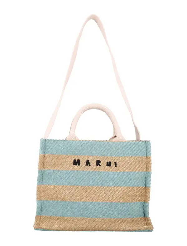 Marni Raffia-effect Small Tote Bag - Raw Sienna + Pale Mint