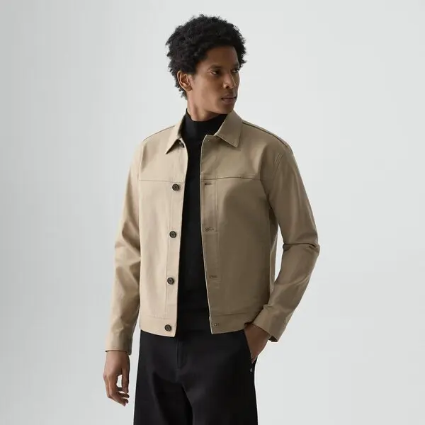 Theory Button Jacket In Twill Stretch - Feather